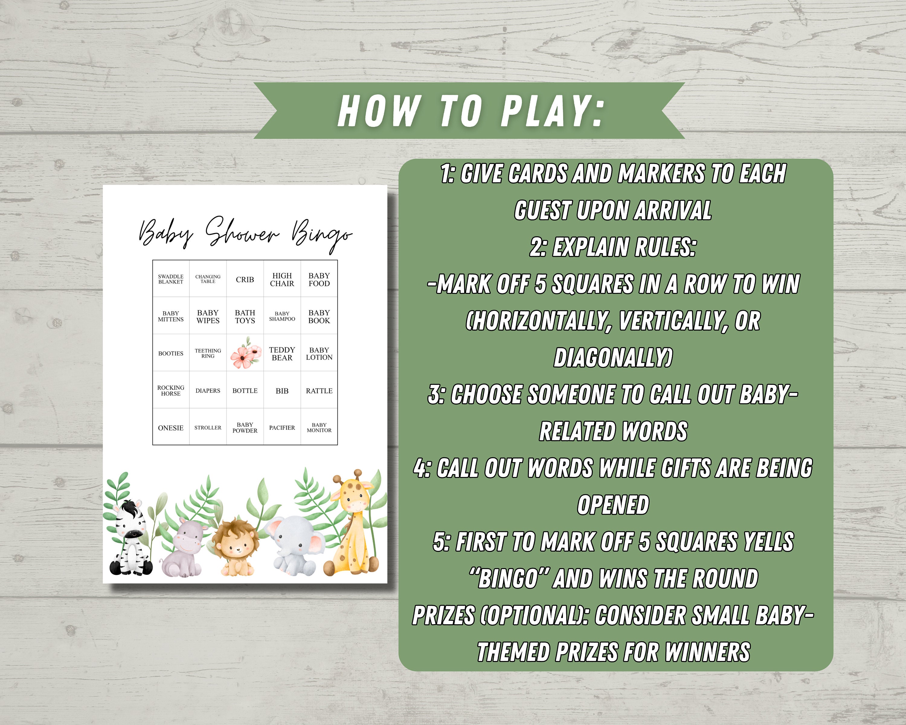 Safari Animals Baby Shower Bingo Cards Game Ice Breaker Game Baby ...