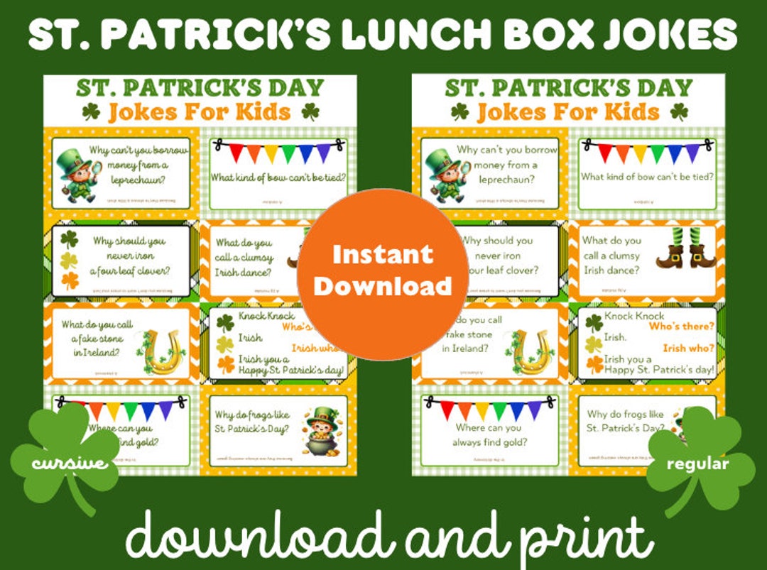 St Patricks Day Jokes for Kids Printable Lunchbox - Etsy