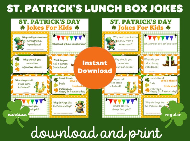 St Patricks Day Jokes for Kids Printable Lunchbox - Etsy