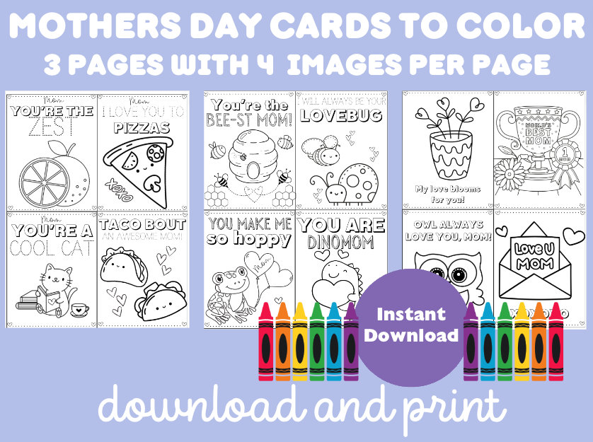 Mothers Day Coloring Card, Coloring Card for Mother's Day, Printable ...