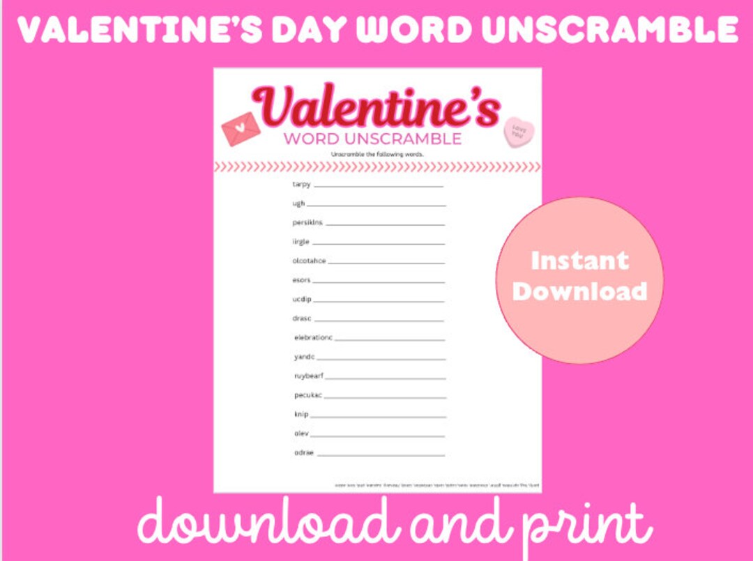 Valentines Day Word Unscramble Printable - Etsy