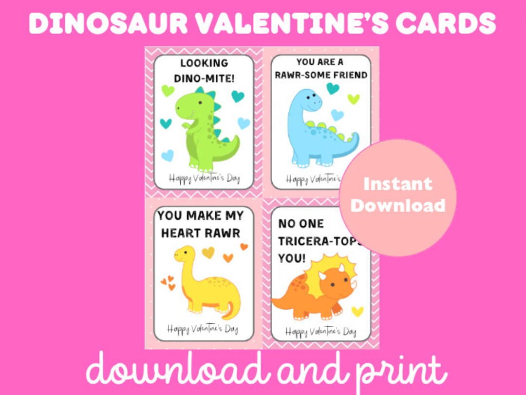 Printable Dinosaur Valentine's Cards - Etsy