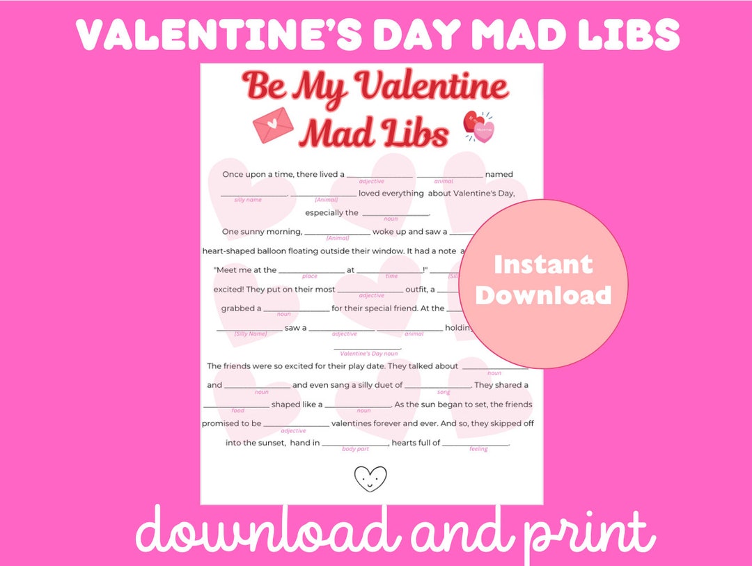 Valentine's Day Mad Libs, Kids Family Game (printable) - Etsy
