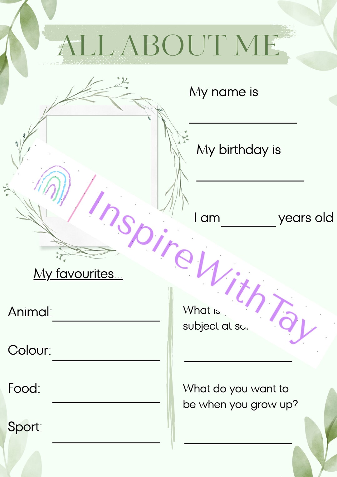 ALL ABOUT ME Printable Work/display Sheet - Etsy Australia