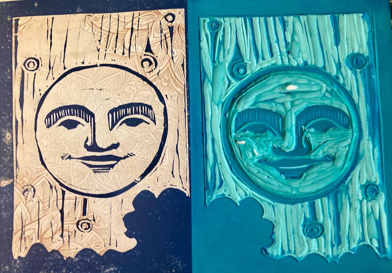 Linocut Moon & Stars Relief Print | Tarot Inspired Block Print ...