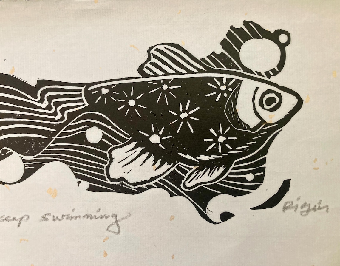 Limited Edition Fish Linocut Print: Positive Vibes Home Decor - Etsy