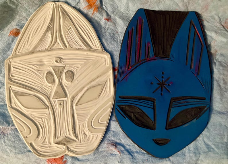 Handmade Linocut Mask Art Print: Fantasy Creature Wall Decor - Etsy