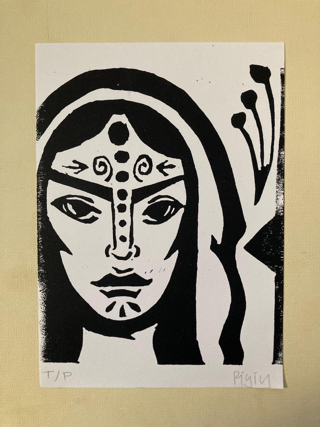 Original Linocut Portrait Print | Hand-printed Folk Art - Etsy