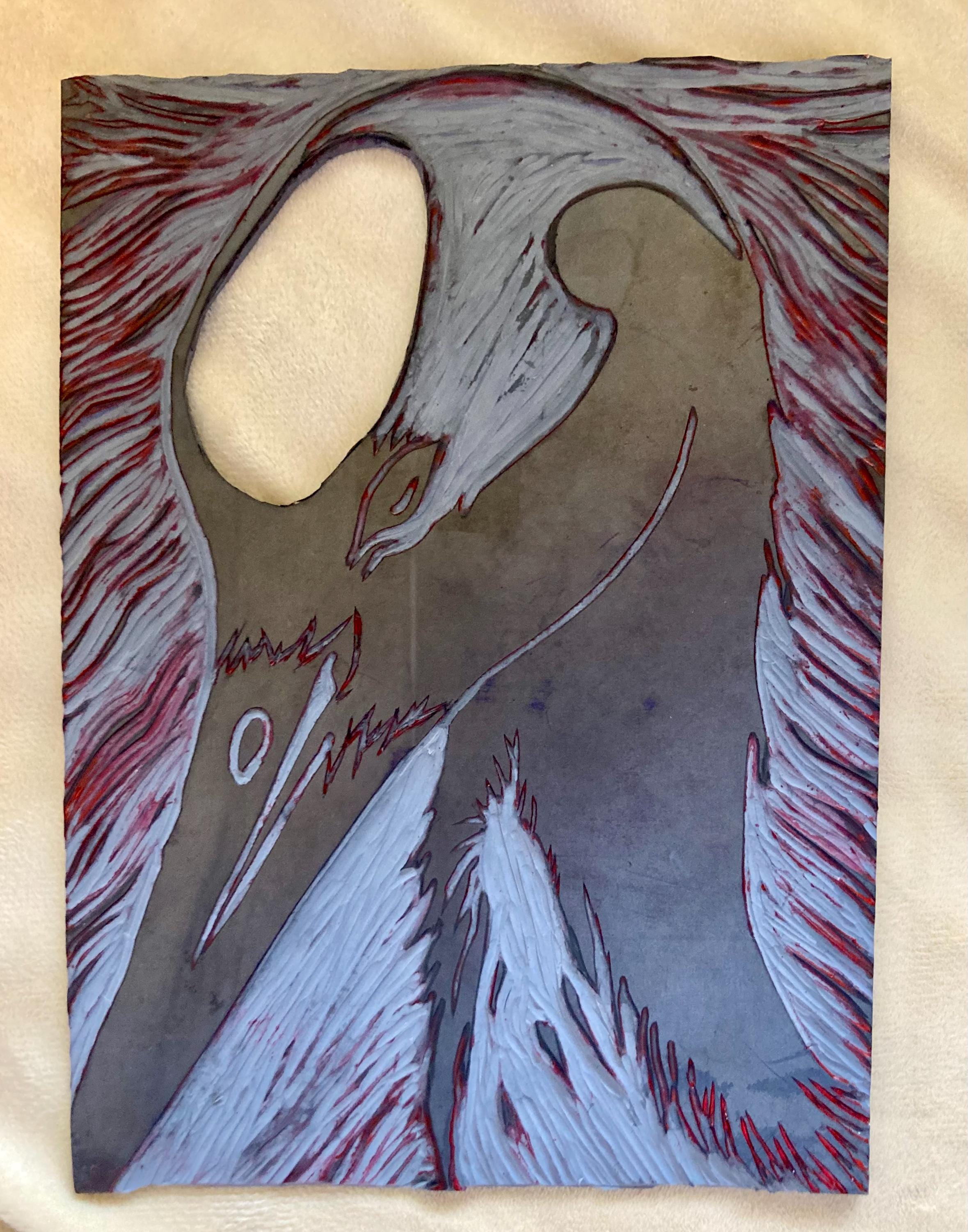 Red-crowned Crane Linocut Print: Hand-carved Bird Art - Etsy