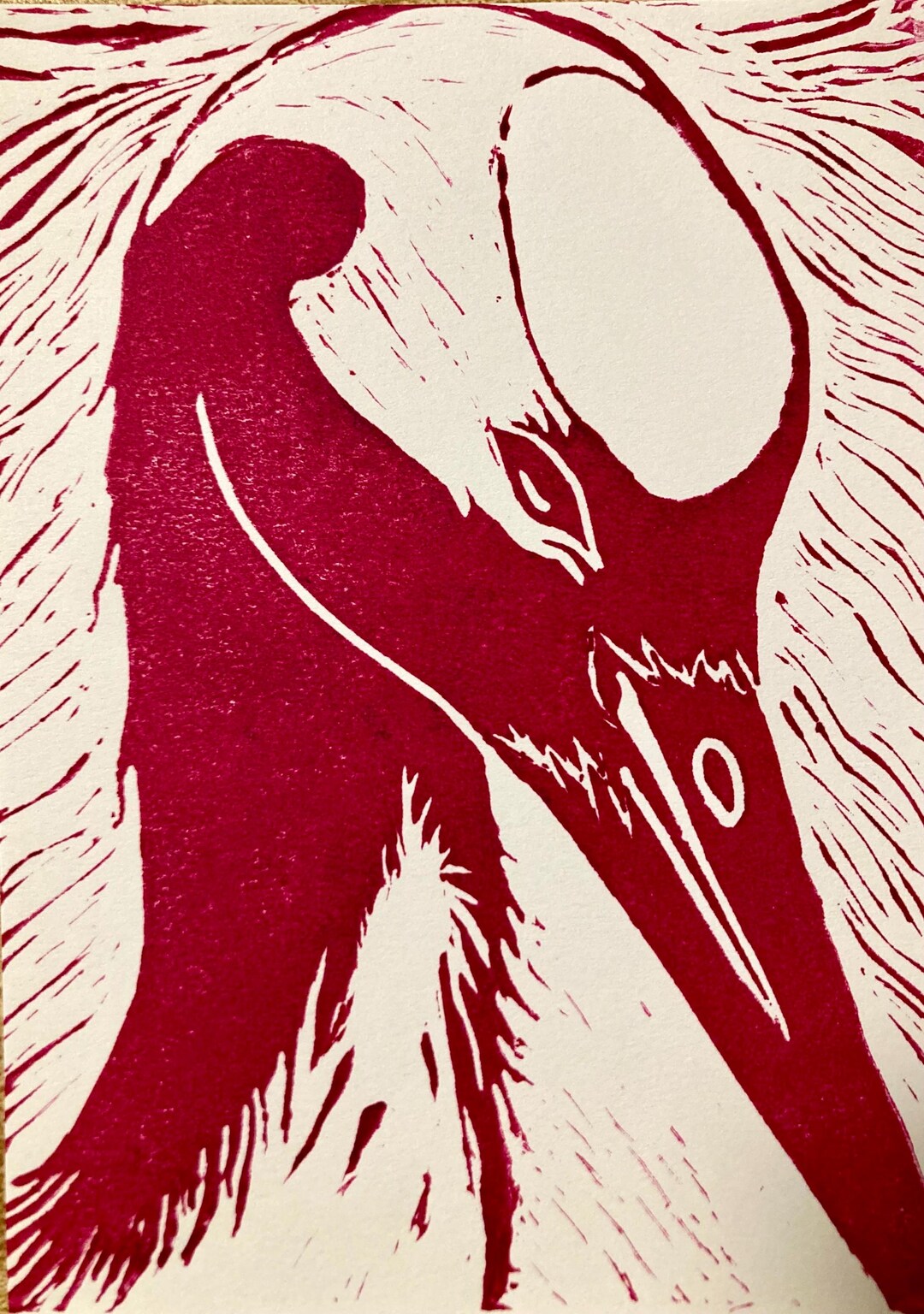 Red-crowned Crane Linocut Print: Hand-carved Bird Art - Etsy