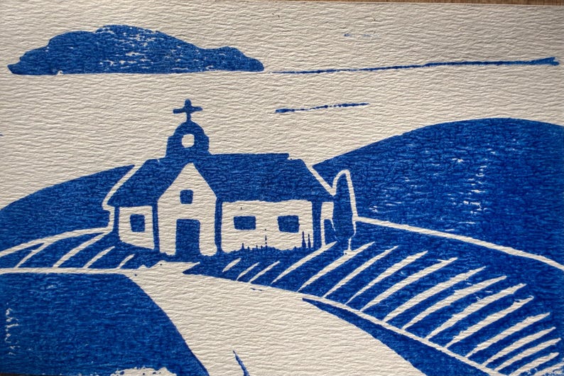 Little English Church Linocut Relief Print, Landscape Block Print - Etsy