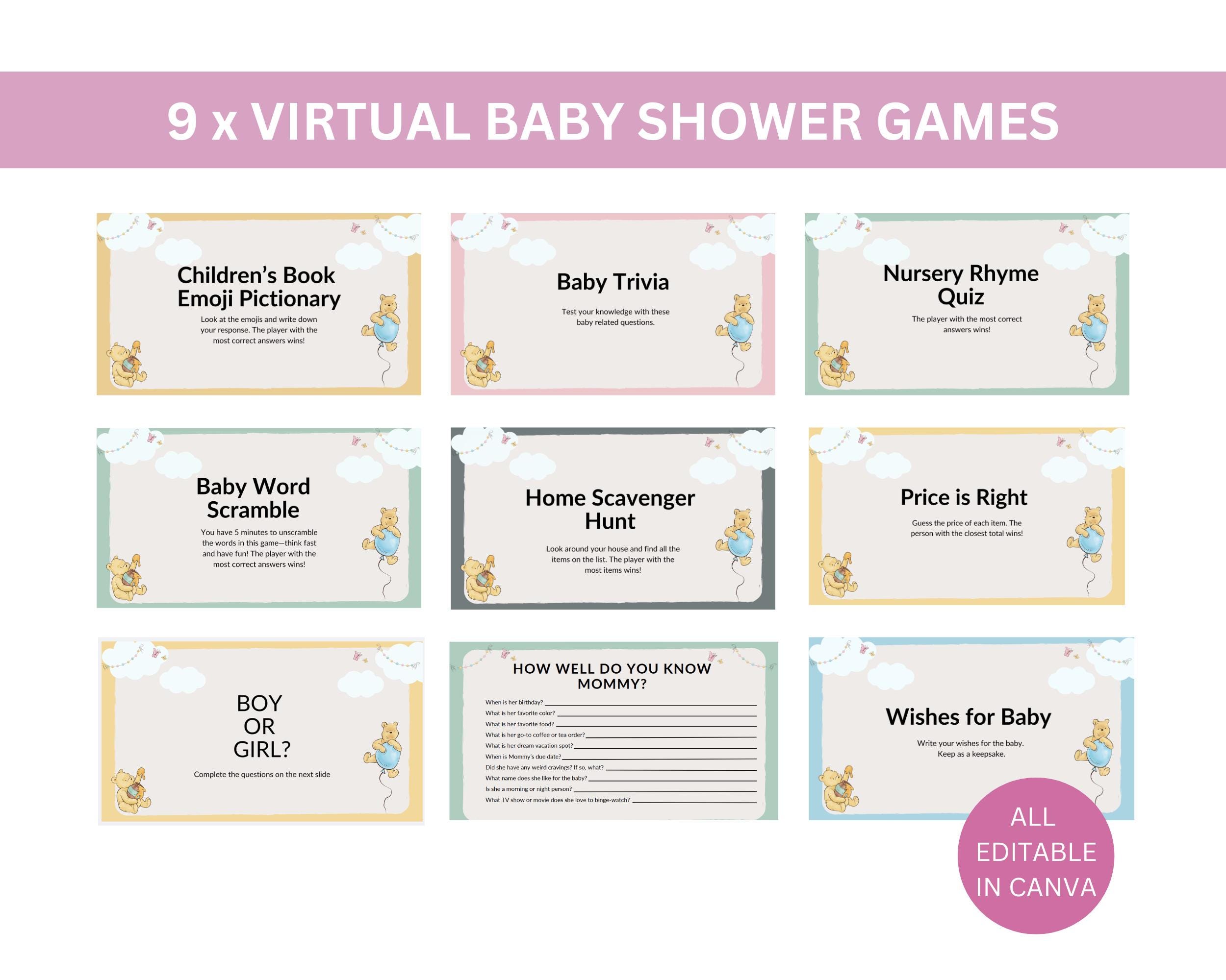 Winnie the Pooh Virtual Baby Shower Games, Editable Canva Template - Etsy