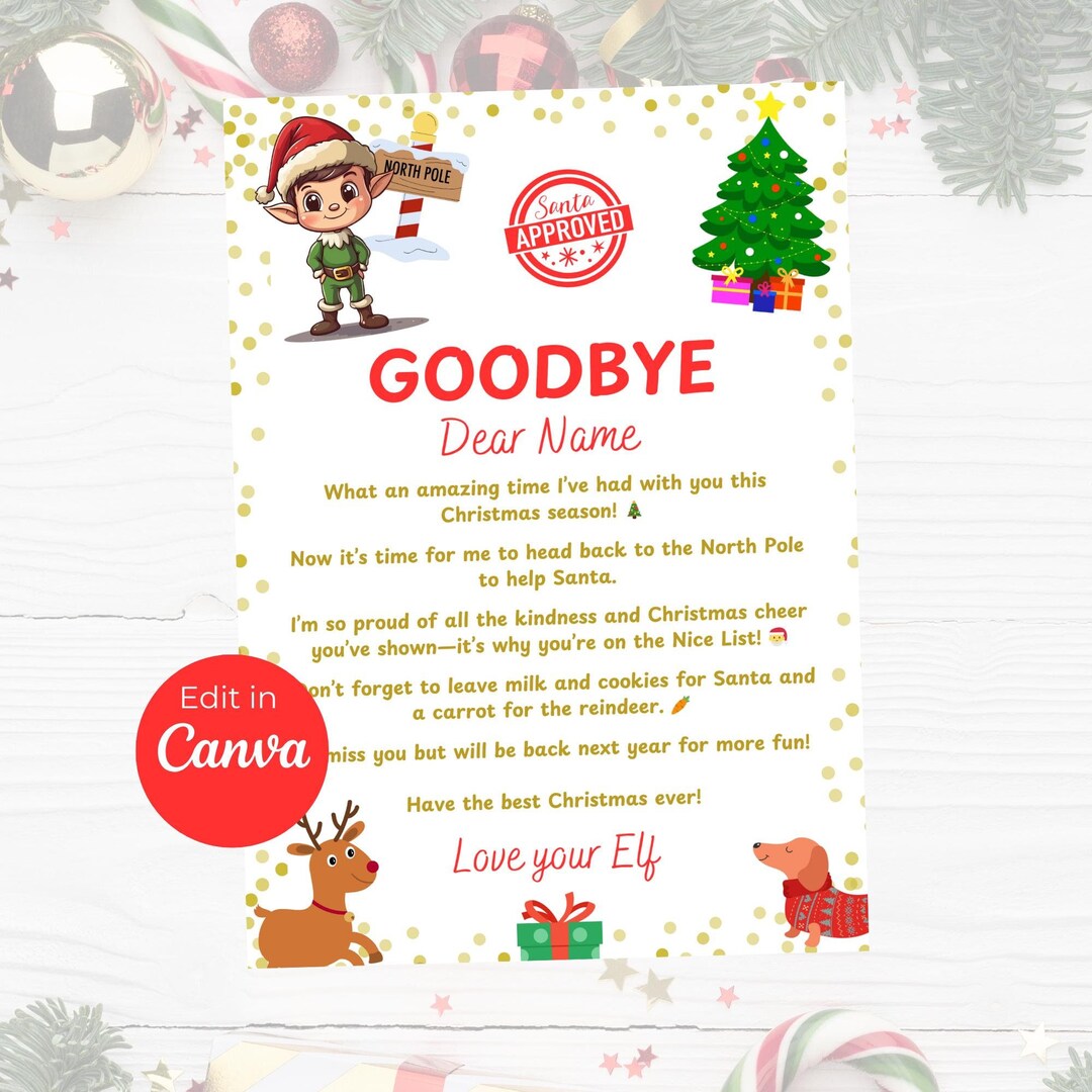 Elf Goodbye Letter, Elf Departure Letter, Elf Farewell Letter, Elf ...