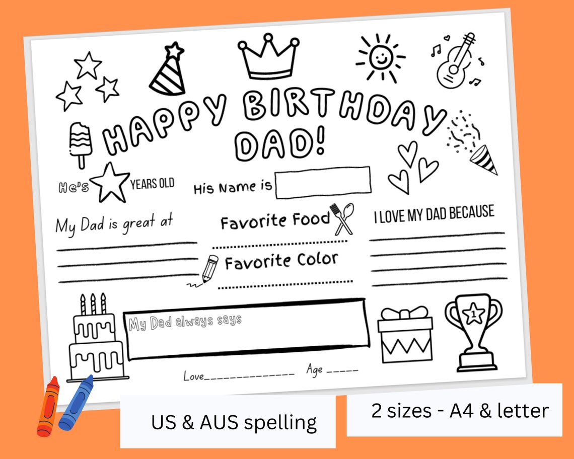 Happy Birthday Dad Coloring Page | Happy Birthday Dad Placemat Activity ...