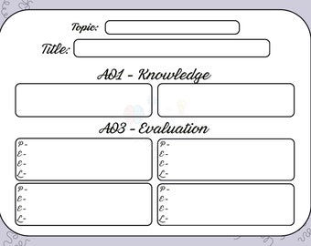 16 Marker Essay Planner Template A* A-level Psychology AO1 + AO3 ...