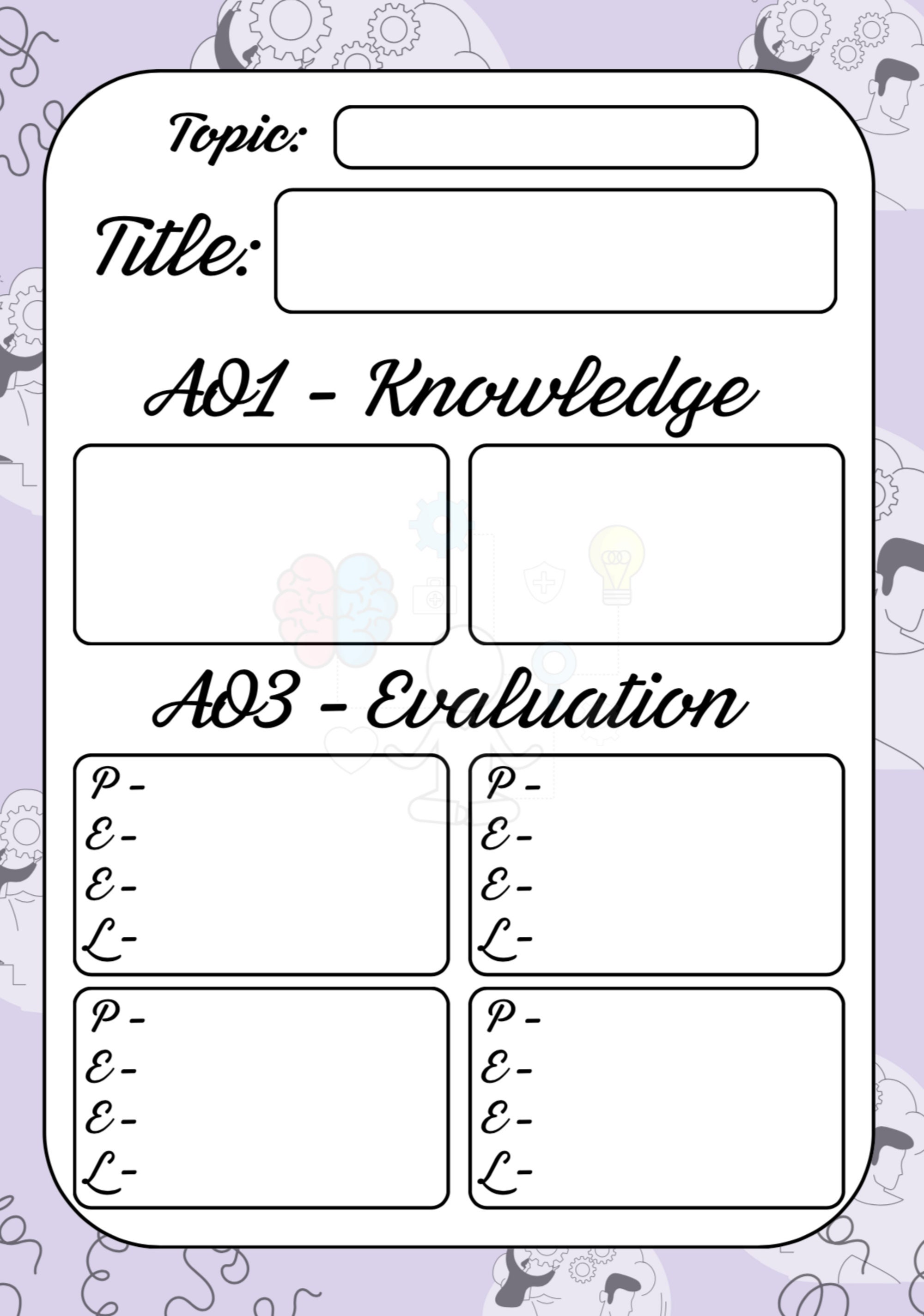 16 Marker Essay Planner Template A* A-level Psychology AO1 + AO3 ...