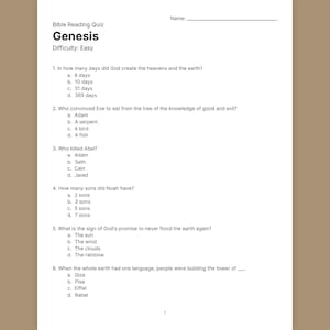 Bible Quiz: Genesis - 75 Trivia Questions (easy, Medium, Hard) - Etsy