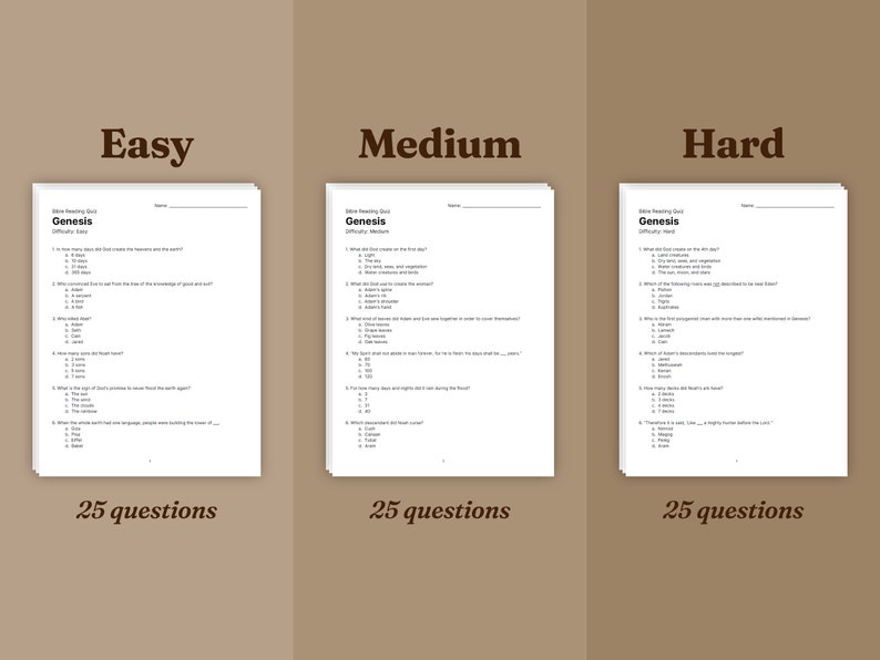 Bible Quiz: Genesis - 75 Trivia Questions (easy, Medium, Hard) - Etsy