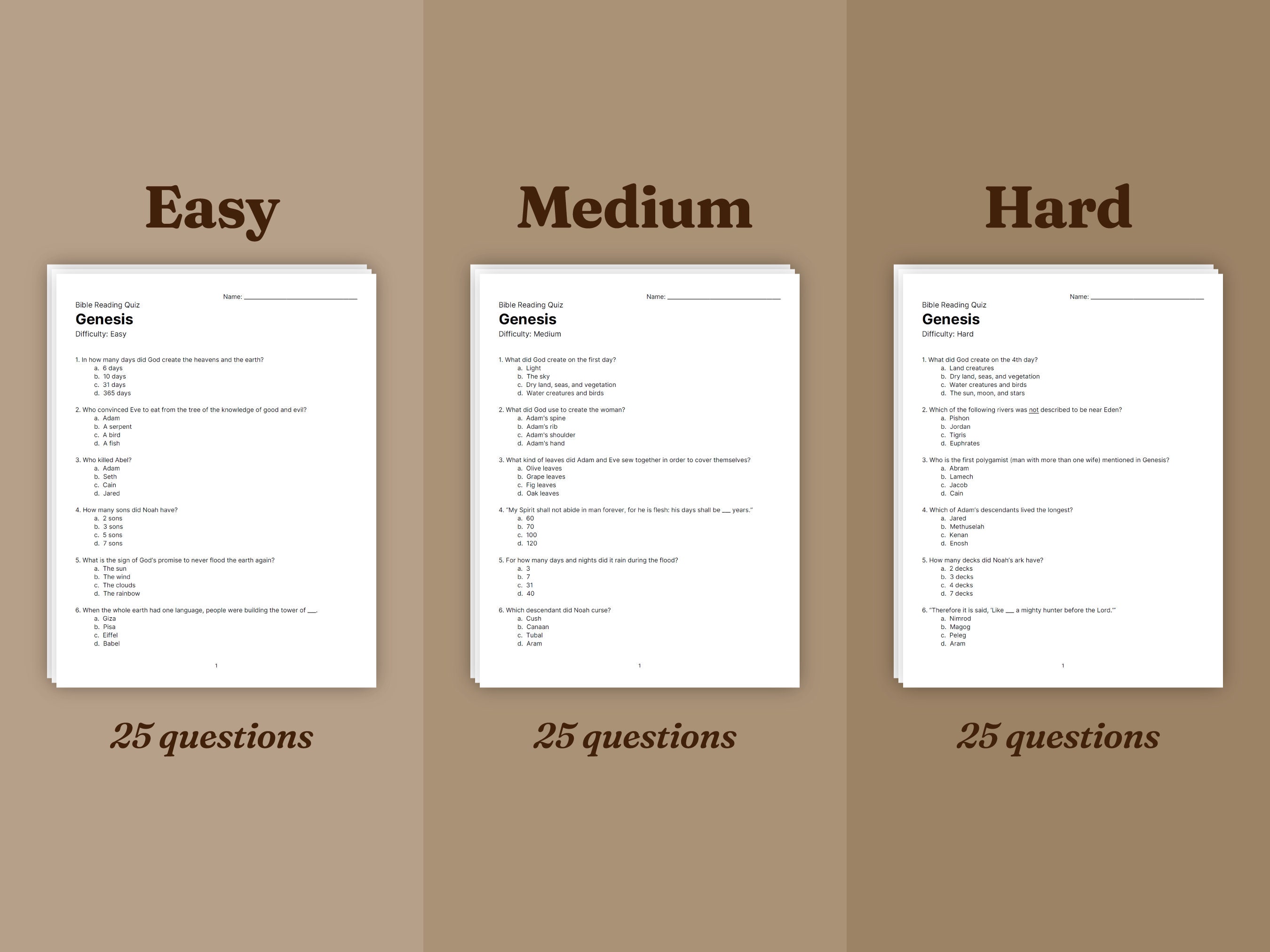 Bible Quiz: Genesis - 75 Trivia Questions (easy, Medium, Hard) - Etsy