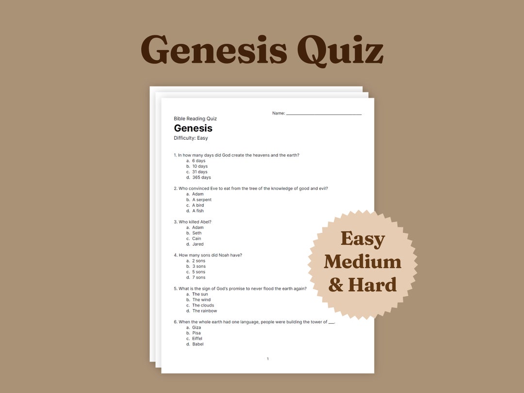 Bible Quiz: Genesis - 75 Trivia Questions (easy, Medium, Hard) - Etsy