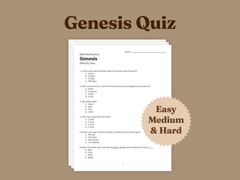 Bible Quiz: Genesis - 75 Trivia Questions (easy, Medium, Hard) - Etsy