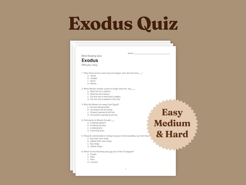 Bible Quiz: Exodus - 45 Trivia Questions (easy, Medium, Hard) - Etsy