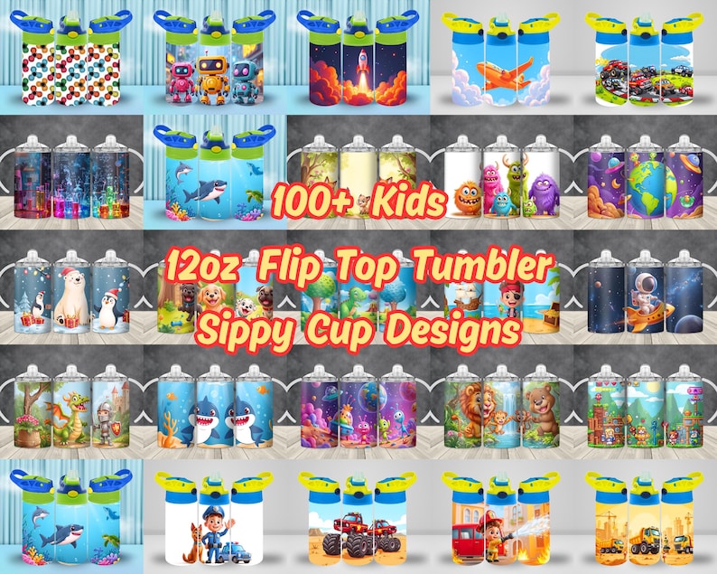 100+ 12oz Kids Tumbler Wraps Bundle | PNG Sublimation Tumbler Design ...