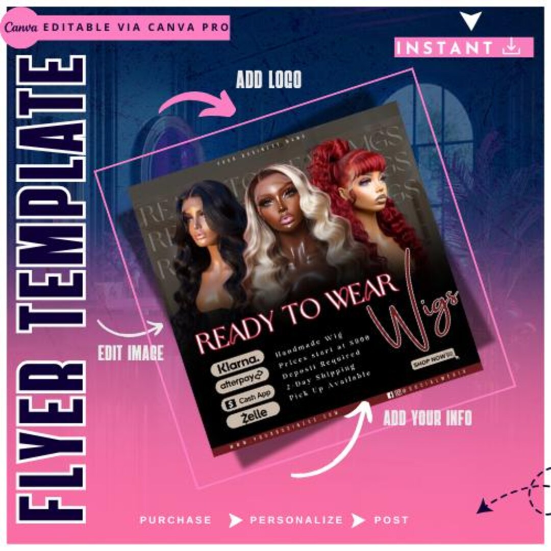 Ready to Wear Wig Flyer | Hair Salon Template (canva Editable) - Etsy