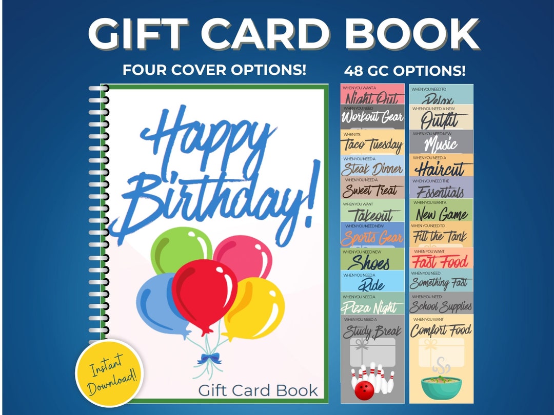 Printable Birthday Gift Card Book, Gift Card Book, Birthday Gift ...