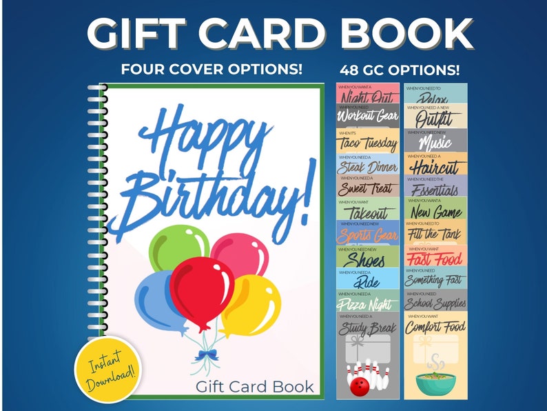 Printable Birthday Gift Card Book, Gift Card Book, Birthday Gift ...