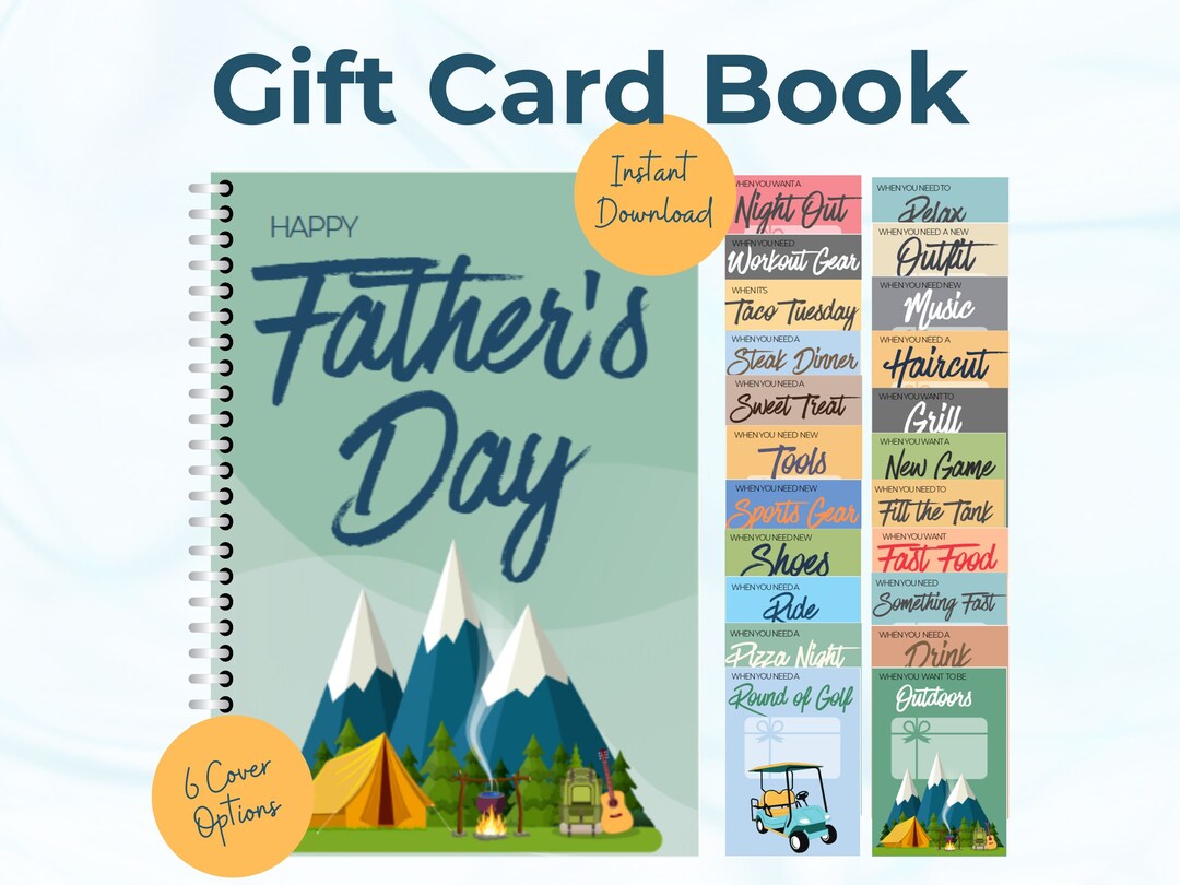 Printable Father's Day Gift Card Book, Gift Card Template, Father's Day ...