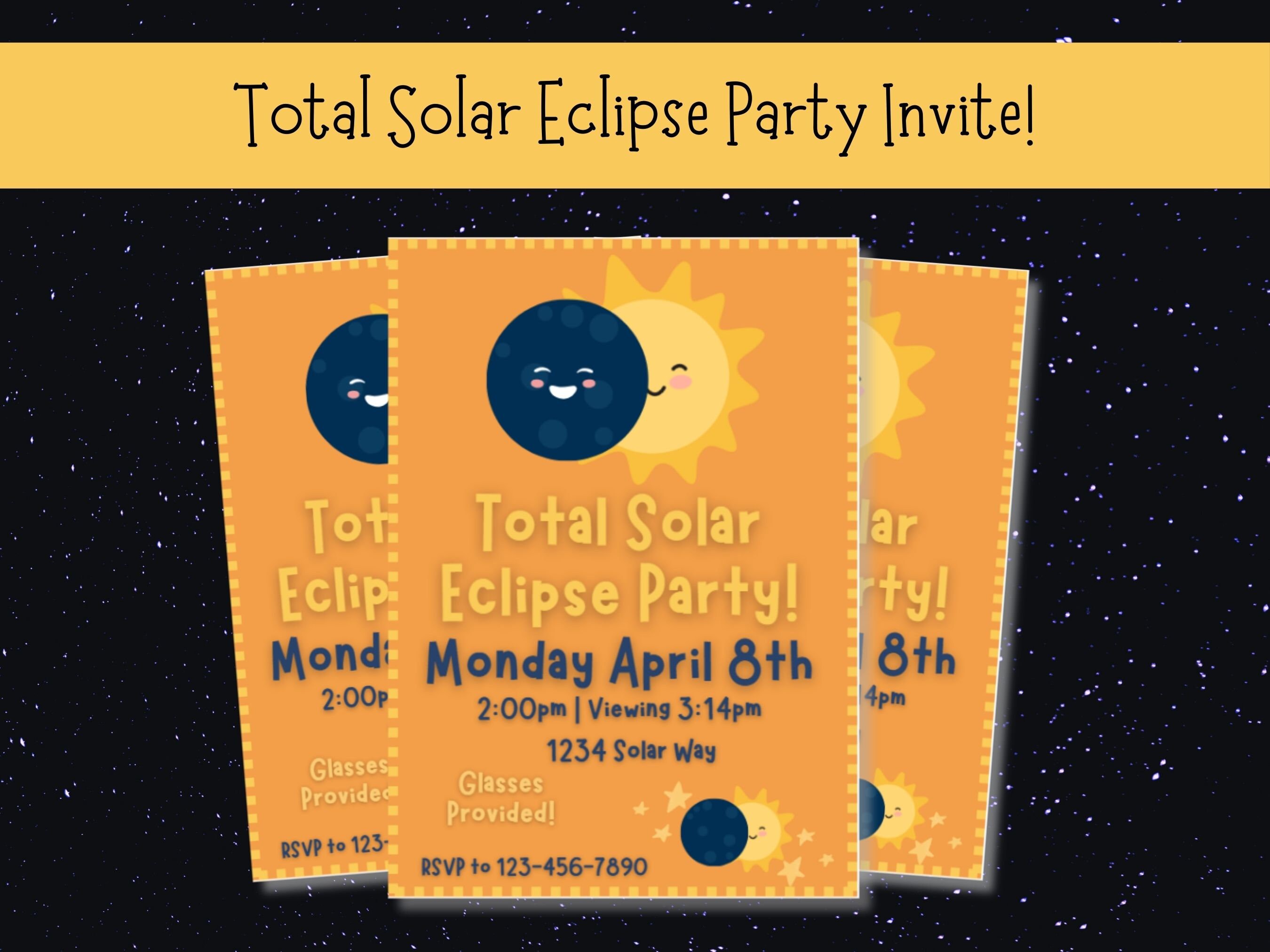 Solar Eclipse Party Invitation, Total Solar Eclipse, Eclipse 2024 ...