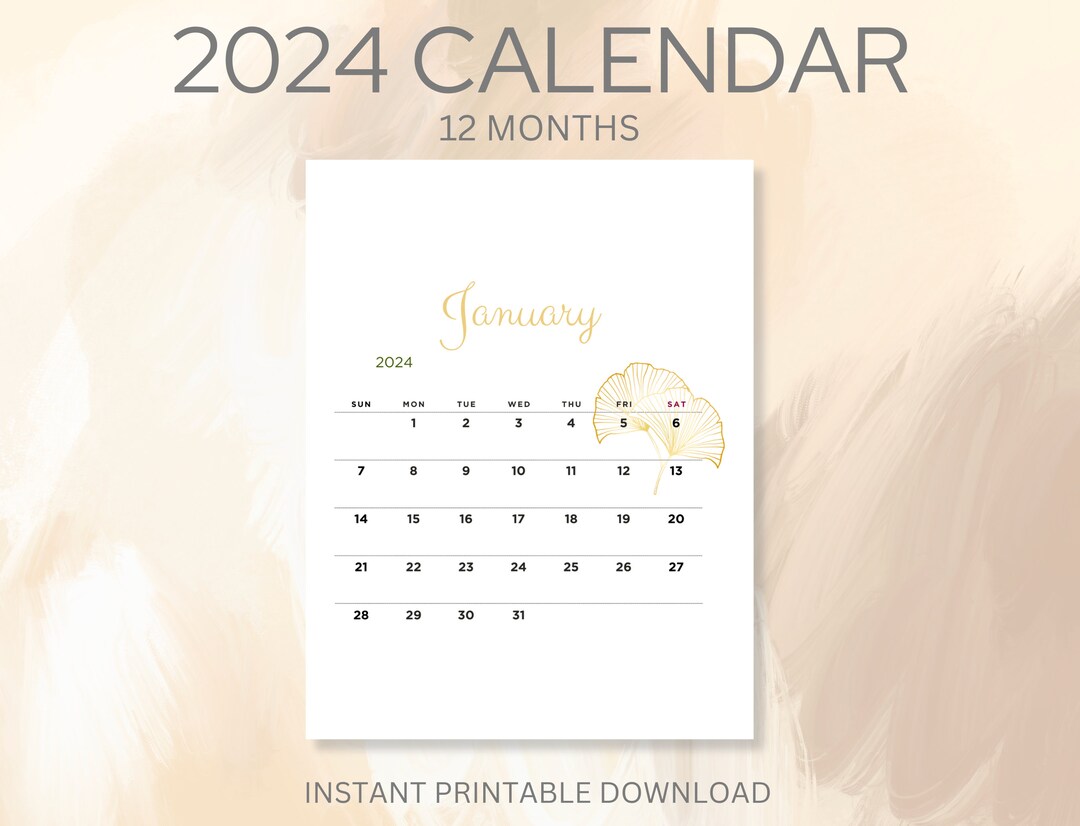 2024 Printable Calendar 12 Month Calendar Vertical Simple Design ...