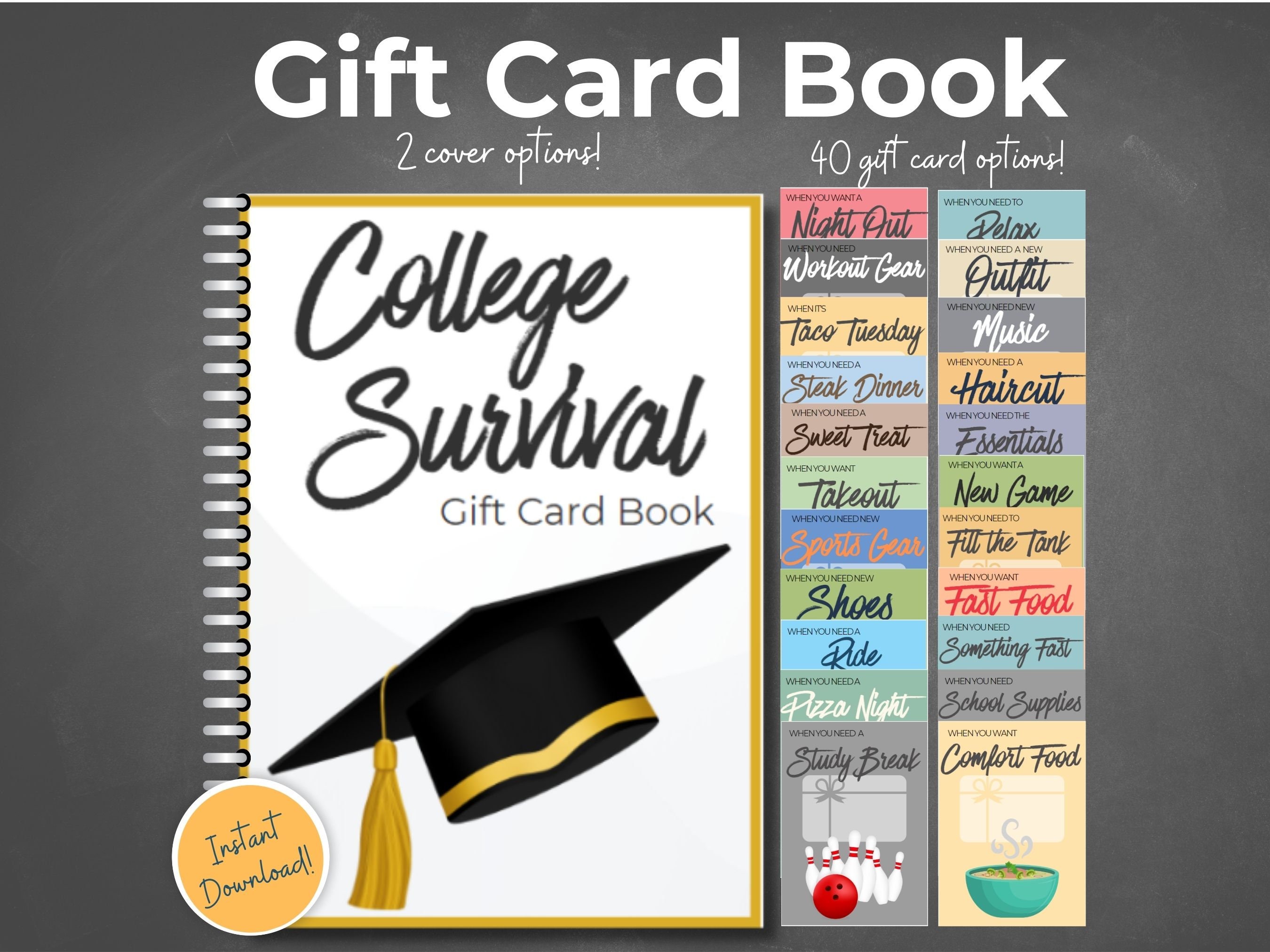 Printable College Survival Gift Card Book, Gift Card Book, College Gift ...