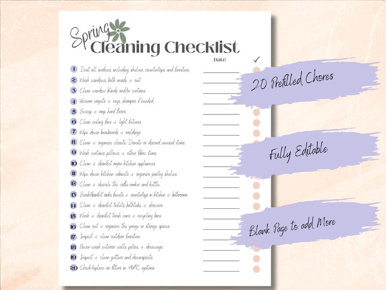 Printable Spring Cleaning Checklist, Cleaning Schedule, Cleaning List ...