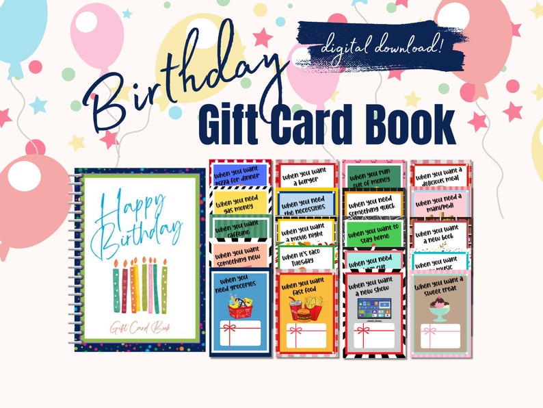 Printable Birthday Gift Card Book, Gift Card Book, Birthday Gift, Birthday Present, Gift Card ...