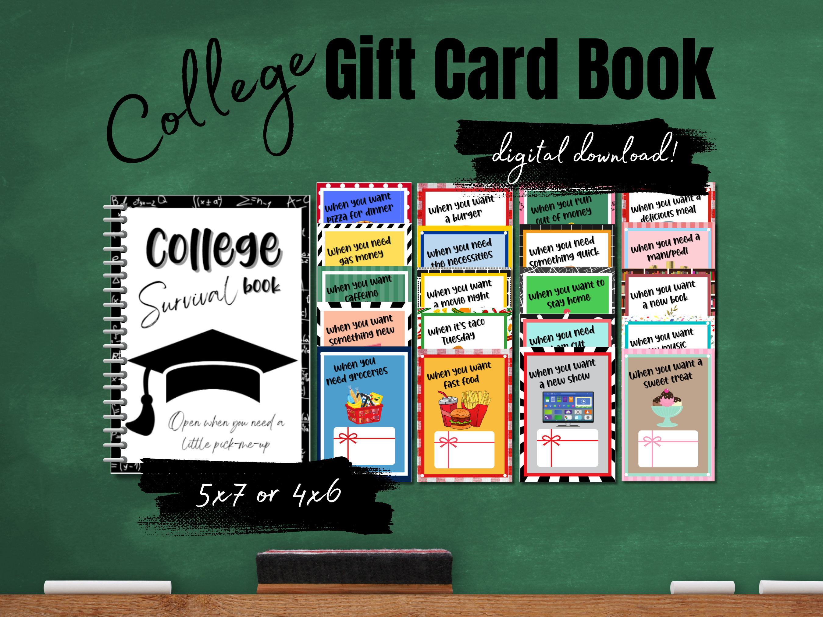 Printable College Survival Gift Card Book, Gift Card Book, College Gift ...