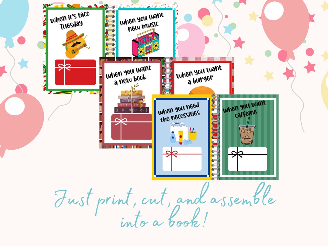 Printable Birthday Gift Card Book, Gift Card Book, Birthday Gift ...