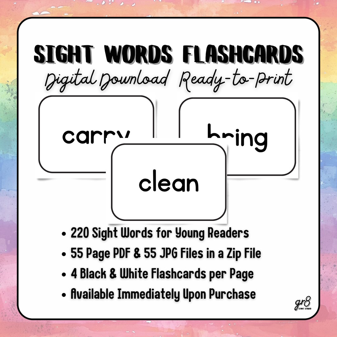 Black & White Sight Word Flashcards Set, 220 Cards for Pre-k to 3rd ...