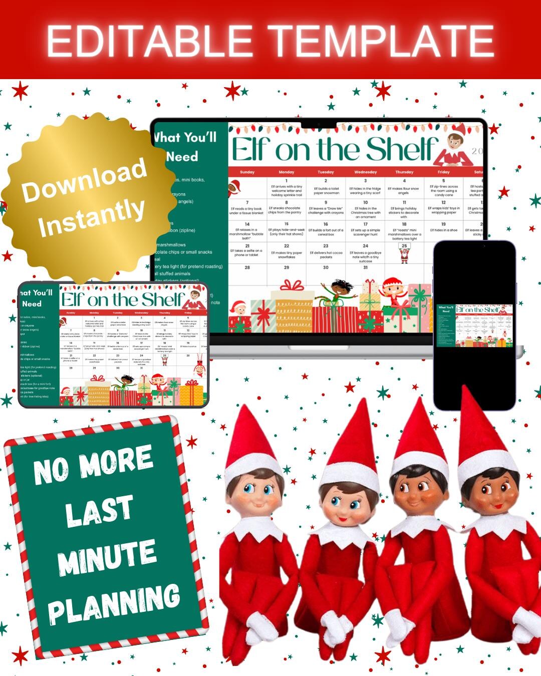 Editable Elf on the Shelf Planning Calendar - Etsy UK