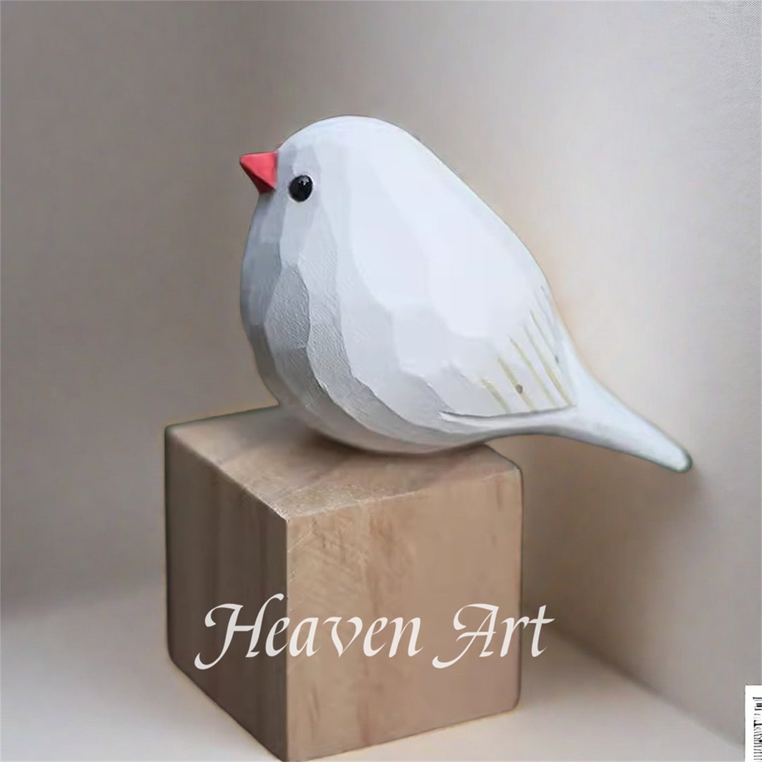 White Carved White Java Sparrow,hand Wooden Carved Birds,carving Fat ...