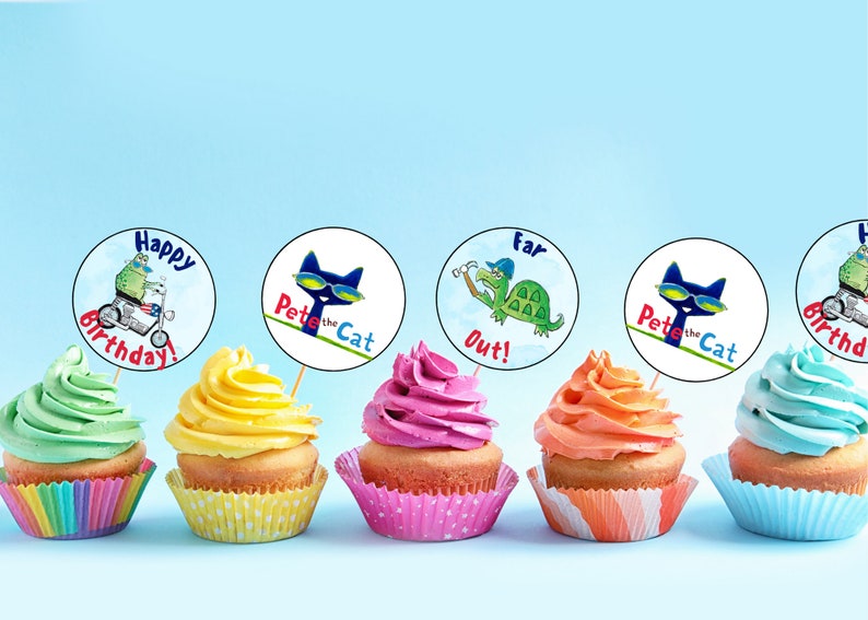 Pete Cat Birthday Cupcake Toppers - Etsy