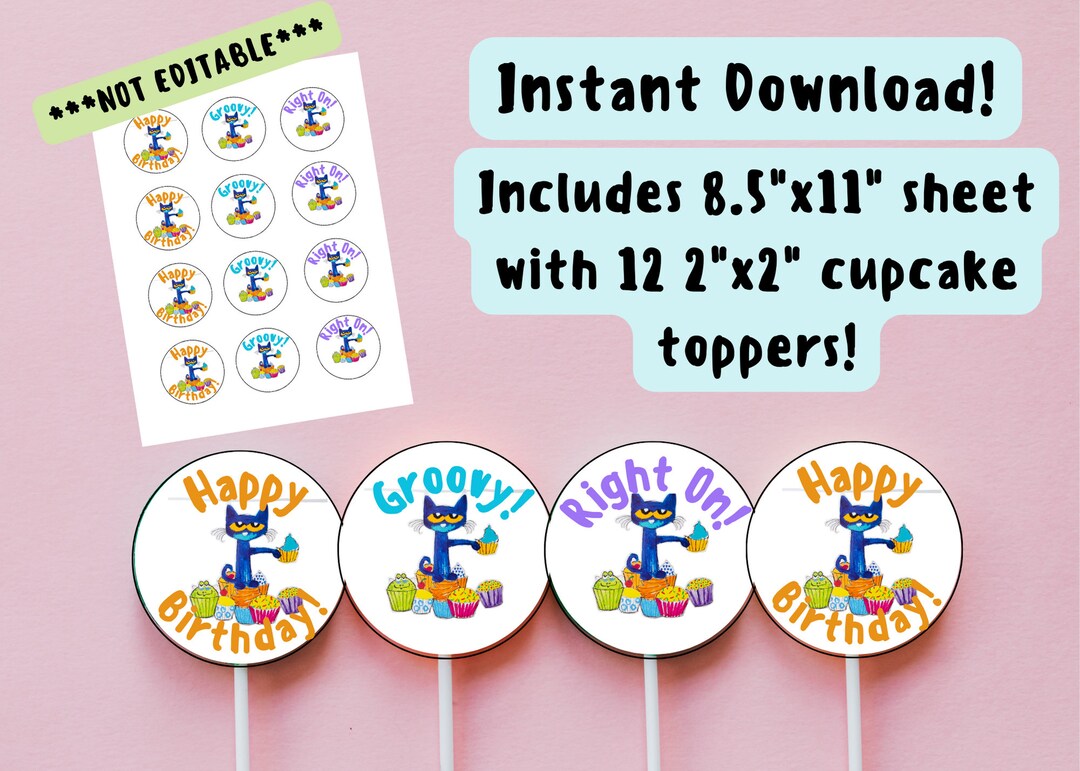 Pete Cat Cupcake Toppers - Etsy