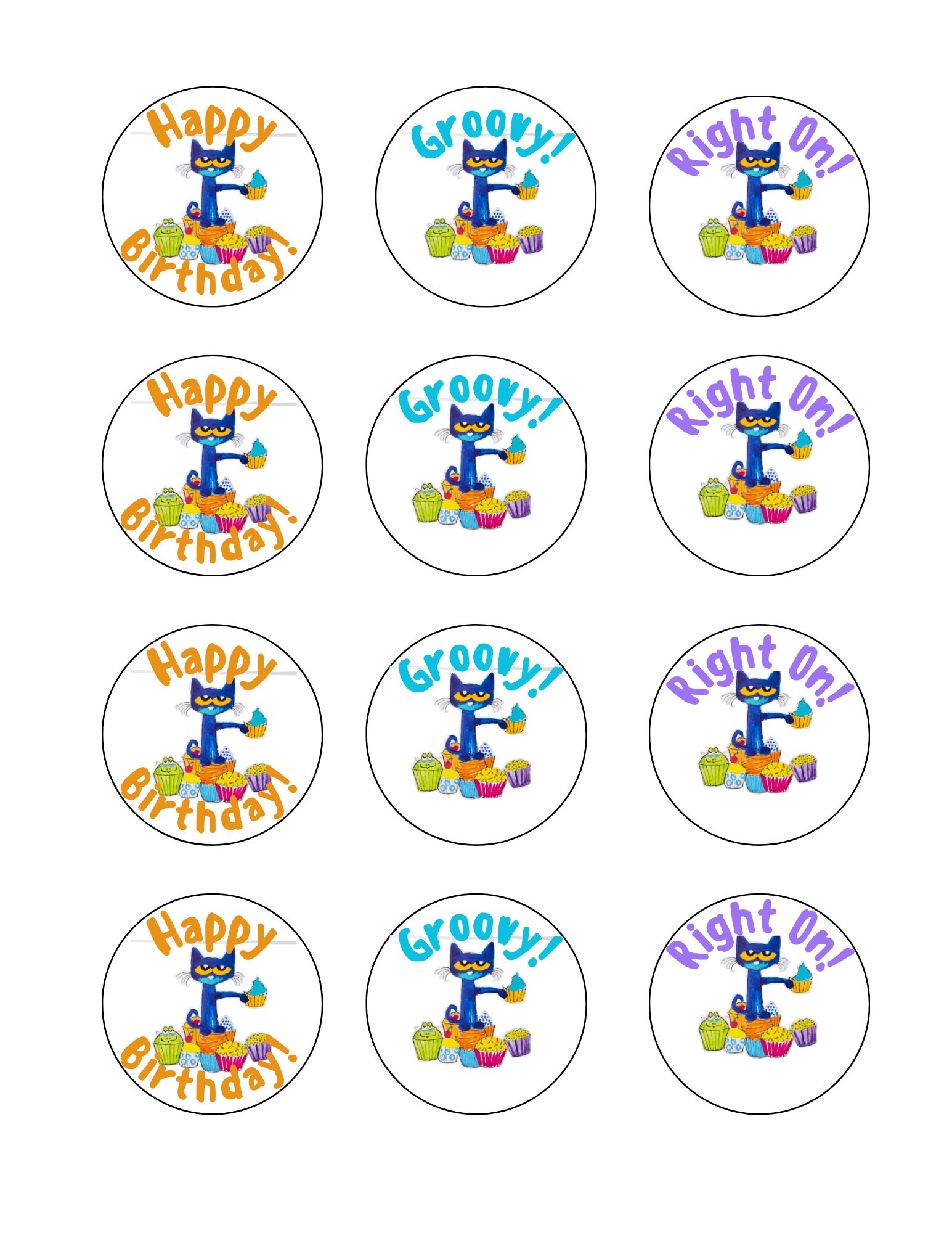 Pete Cat Cupcake Toppers - Etsy