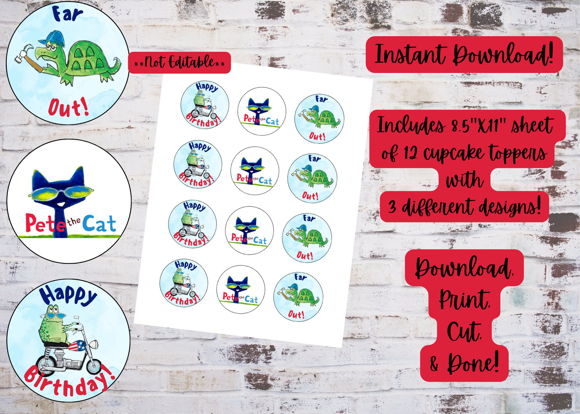 Pete Cat Birthday Cupcake Toppers - Etsy
