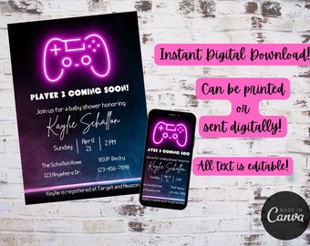 Video Game Controller Baby Shower Invitation Bundle, Player 3 Invite ...