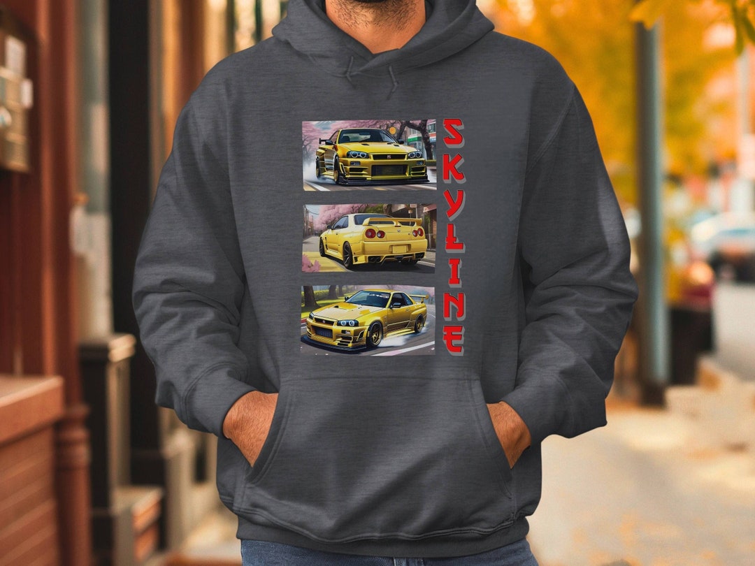 Nissan Skyline R34 Hoodie, GTR Skyline Drift Design, Yellow R34 Skyline ...