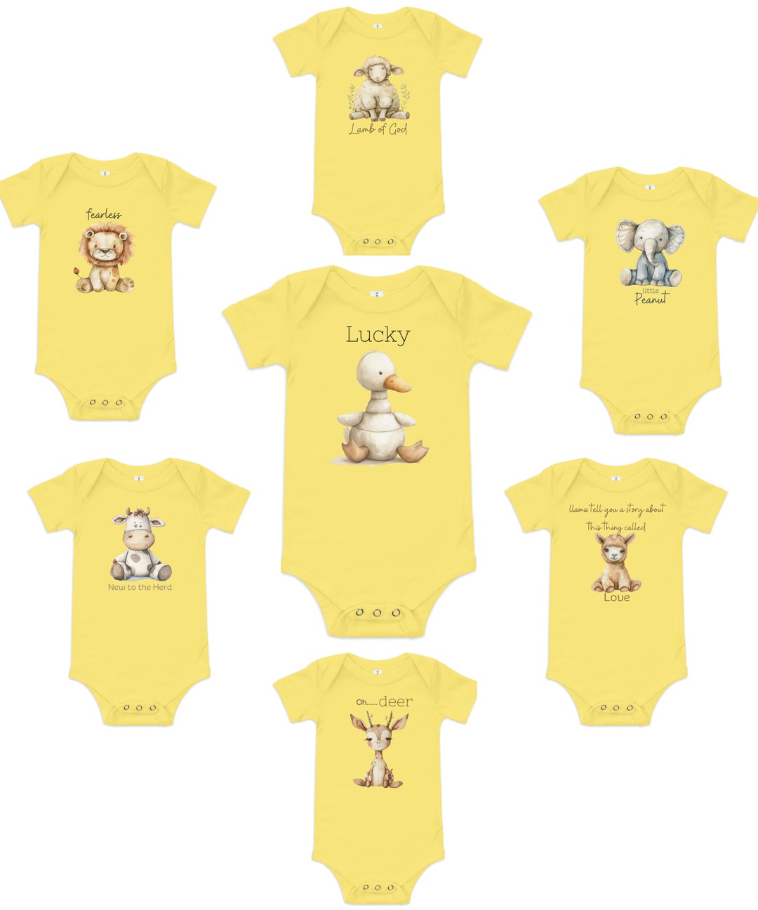 Set of Yellow Vintage Animal Baby Onesie Cute Newborn Onesies Shower ...