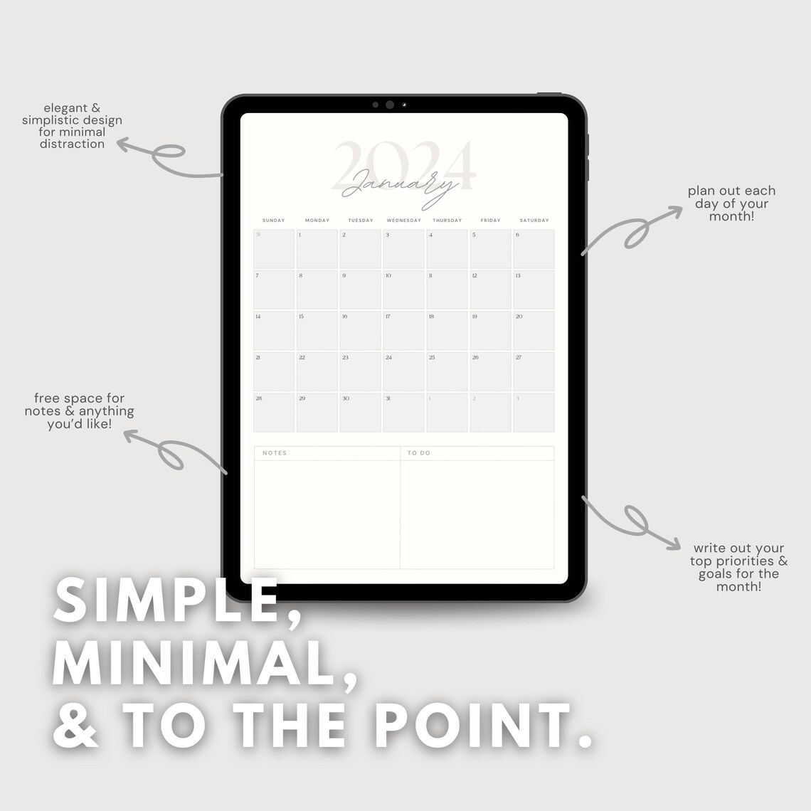 2024 Digital Planner Minimalist Digital Planner Portrait, Monthly - Etsy