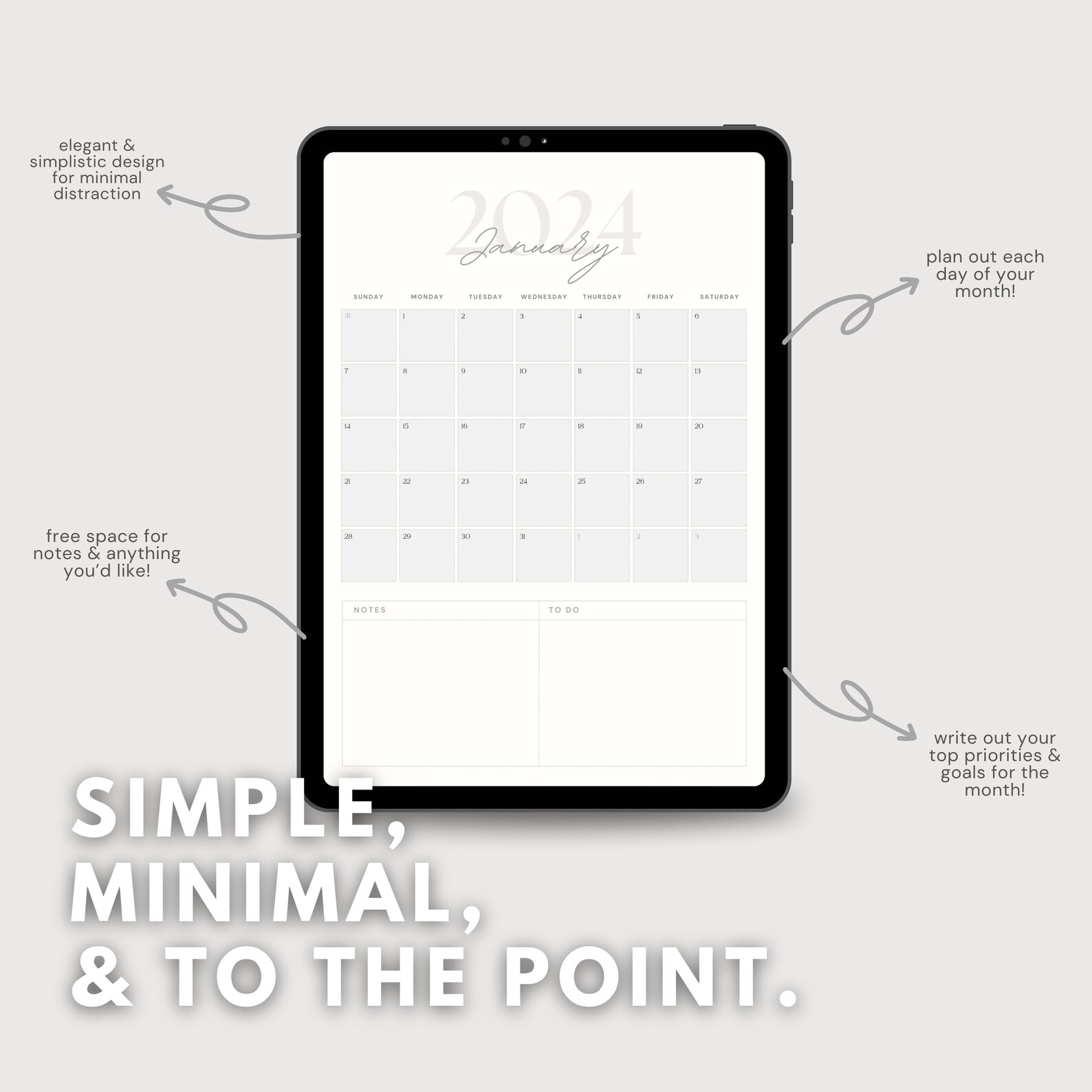 2024 Digital Planner Minimalist Digital Planner Portrait, Monthly - Etsy